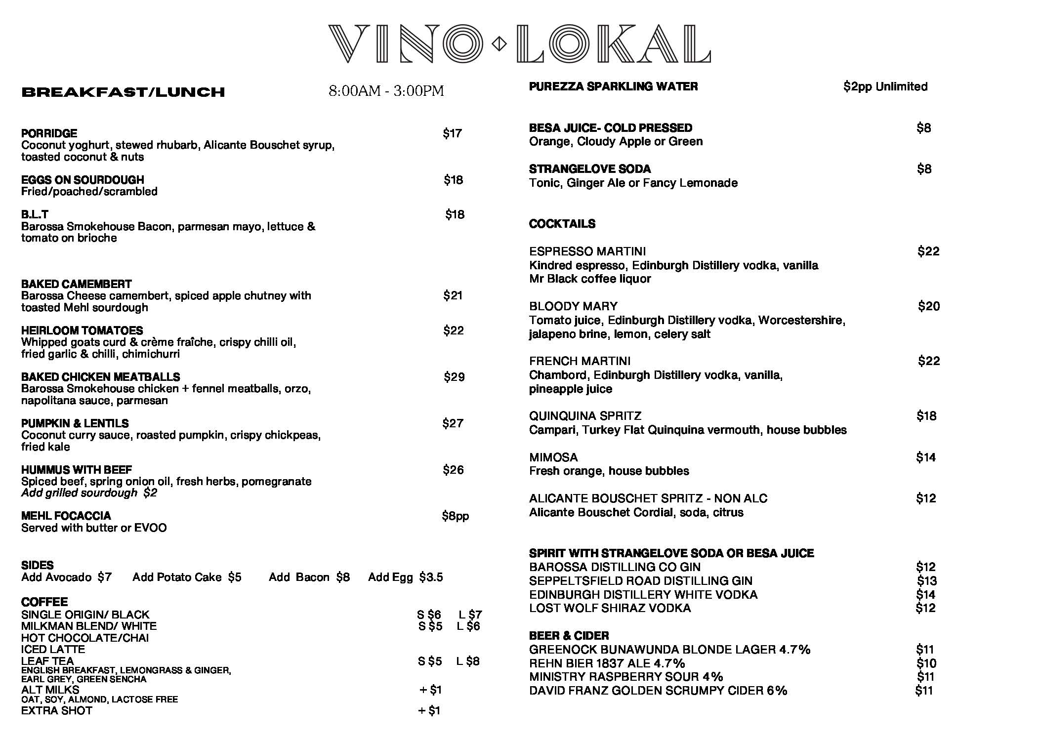 Breakfast Menu – Vino Lokal
