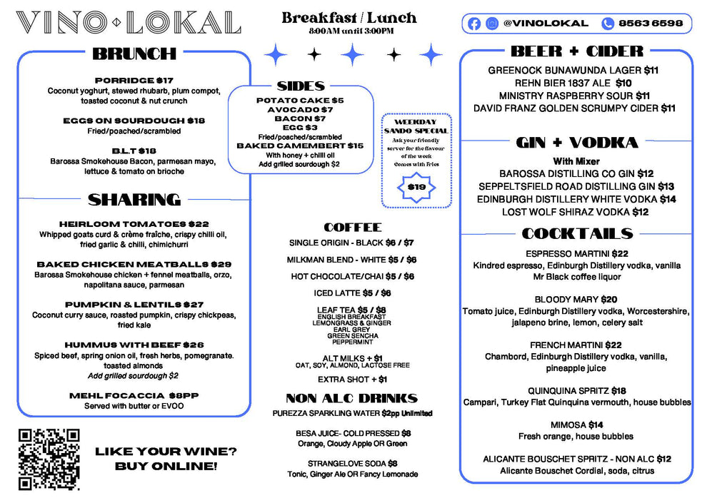 Lunch Menu – Vino Lokal